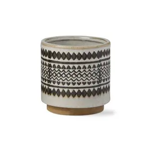 TAG Tanga Planter Stoneware Flower Pot With Base Decor - Multicolored