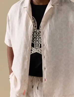 Psycho Bunny Big & Tall Brad Print Linen-blend Sport Shirt