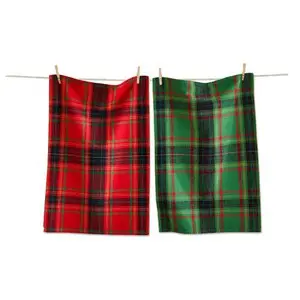 TAG Holiday Plaid Dishtowel Set Of 2 Multi Cotton Christmas - Red