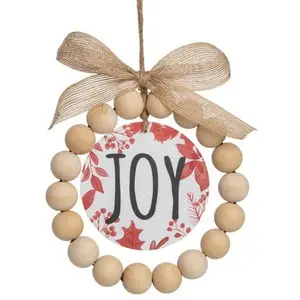 TRANSPAC Wood Christmas Beaded Decor Ornament - Multicolored