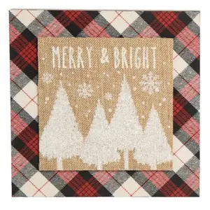 TRANSPAC Wood Christmas Plaid Snowy Block Decor - Multicolored