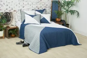 Carol & Frank Asymmetrical Queen Quilt - Blue