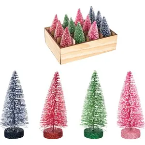 Carol & Frank Bottle Brush Tree Figurines Assortment Of 12 - Red