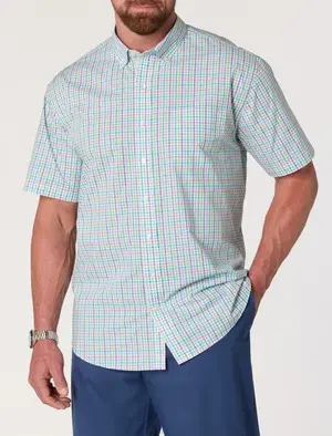 OAK HILL BY DXL Big & Tall Tech Small Plaid Sport Shirt - Multi