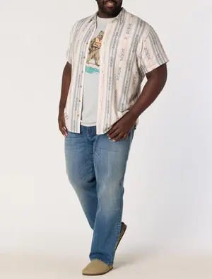 Lucky Brand Big & Tall Southwestern Linen Sport Shirt - Green Multi