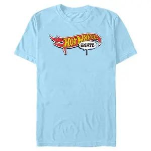HOT WHEELS Skate Cartoon Logo Short Sleeve Graphic T-shirt - Light Blue
