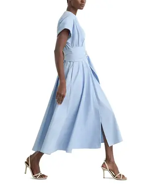 REISS Petite Cotton Belted Midi Dress
