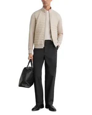REISS Quilted Panel Bomber Jacket