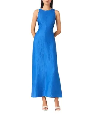 Maje Backless Linen Blend Midi Dress - Blue