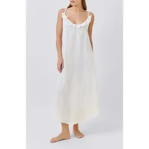 PAPINELLE Swiss Dot Frill Cotton Maxi Nightgown - Ecru