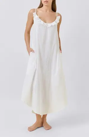 PAPINELLE Swiss Dot Frill Cotton Maxi Nightgown