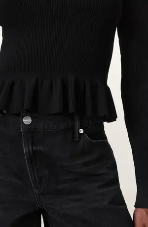 ALLSAINTS Jas Rib Knit Peplum Sweater - Black