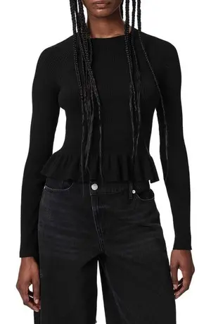 ALLSAINTS Rib Knit Peplum Sweater - Black