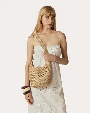 Helen Kaminski Lani Crocheted Raffia Small Drawstring Sac Bag