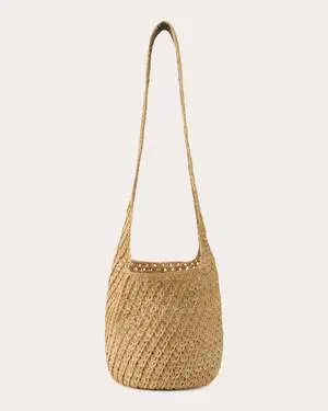Helen Kaminski Lani Crocheted Raffia Small Drawstring Sac Bag