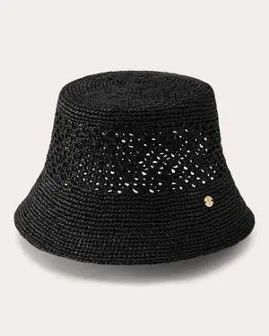 Helen Kaminski Hana Crocheted Raffia Bucket Hat - Black