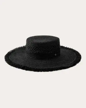 Helen Kaminski Ivy Crocheted Raffia Boater Hat - Black