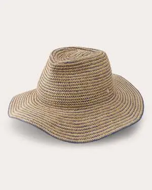 Helen Kaminski Steevie Stripe Crocheted Raffia Fedora - Blue
