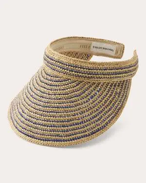 Helen Kaminski Sunlee Stripe Crocheted Raffia Visor - Blue