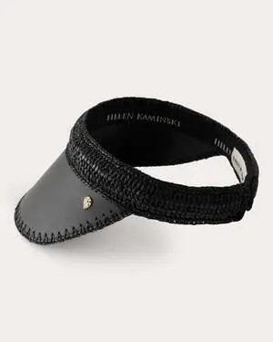 Helen Kaminski Deja Crocheted Raffia And Leather Visor