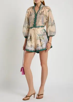 Zimmermann Indra Printed Metallic Cotton And Silk-blend Blouse - Cream