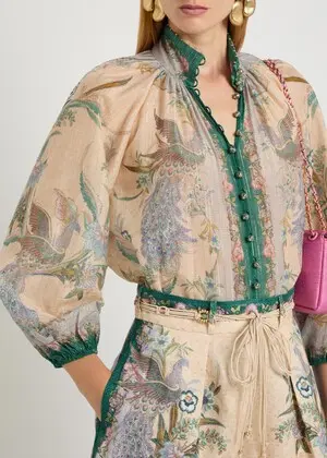 Zimmermann Indra Printed Metallic Cotton And Silk-blend Blouse - Cream
