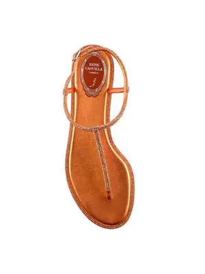 Rene Caovilla Crystal-embellished T-bar Sandals - Orange