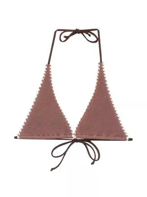 MC2 SAINT BARTH Guiana Crinkle Embroidered Bikini Top - Brown
