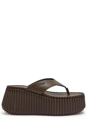 Chloé Nama 80 Leather Wedge Thong Sandals