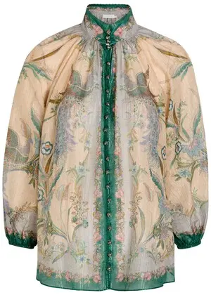 ZIMMERMANN Indra Printed Metallic Cotton And Silk-blend Blouse