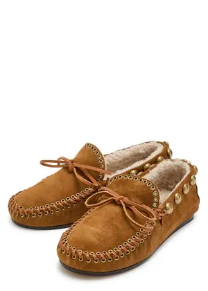 Isabel Marant Étoile Etoilé Studded Shearling And Suede Loafers - Camel
