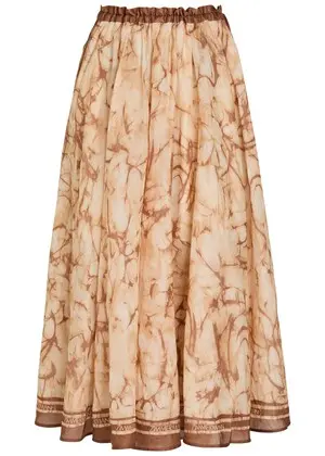Zimmermann Indra Printed Rami Midi Skirt