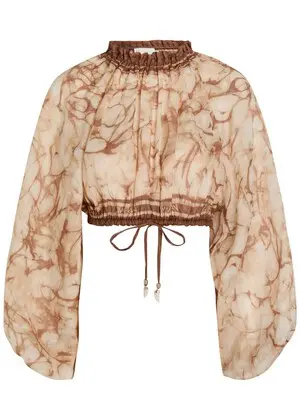 Zimmermann Indra Tie-dye Cropped Ramie Top - Brown