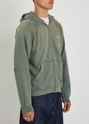 Acne Studios Distressed Logo Zip-through Hooded Sweatshirt