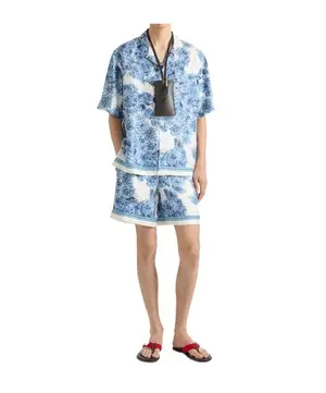 Givenchy Couture Seam Bermuda Shorts In Silk With Pompom Print - Blue