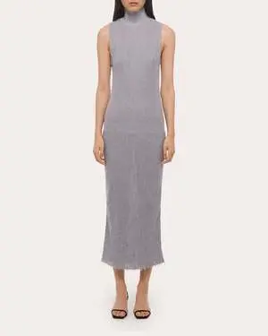 Helmut Lang Sheer Raw-edge Mock Neck Tank Dress - Grey