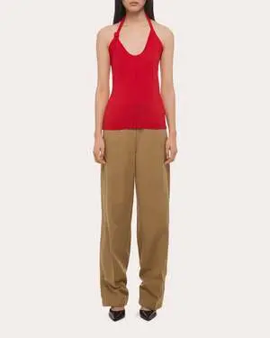 Helmut Lang Jersey Twist Dancer Halter Top - Red