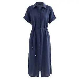 MONLICIA Solenne Cotton Midi Shirt Dress Navy - Blue