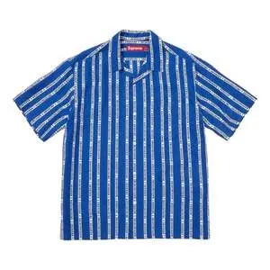 Supreme Ss26 Old English Stripe Silk S/s Shirt - Blue