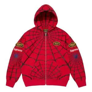 Supreme Supreme X Vanson Leathers Spider-Man Zip Up Hooded Sweatshirt Red