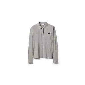 Miu Miu Ribbed Jersey Polo Shirt With Logo Patch - Grey