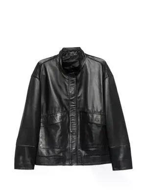 SERGIO MORETTI FIRENZE High-neck Leather Jacket - Black