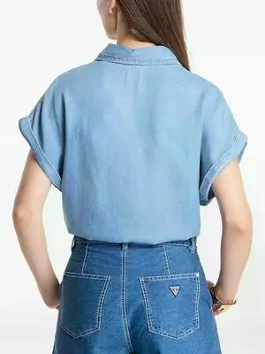 Guess Embroidered Palm Tree Motif Denim Shirt - Blue