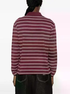 SPORTY & RICH Signature Logo Striped Long-sleeve Polo Shirt - Red
