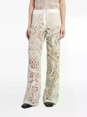 SIEDRES Ecru Crochet-knit Drawstring Trousers - Neutrals