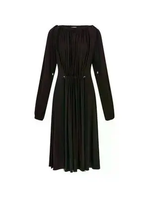 FERRAGAMO Viscose Dress With Gathered Detailing - Brown