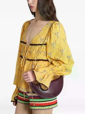 SIEDRES Bow-print Ruffled V-neck Top