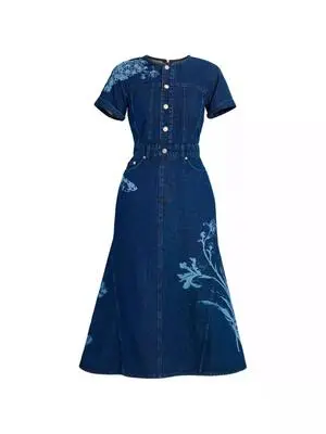 Erdem Indigo Floral Print Short Sleeve Dress