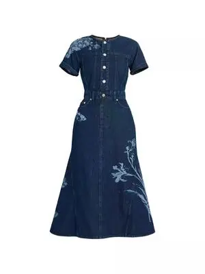Erdem Indigo Floral Print Short Sleeve Dress - Blue