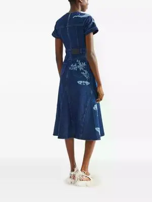 Erdem Indigo Floral Print Short Sleeve Dress - Blue
